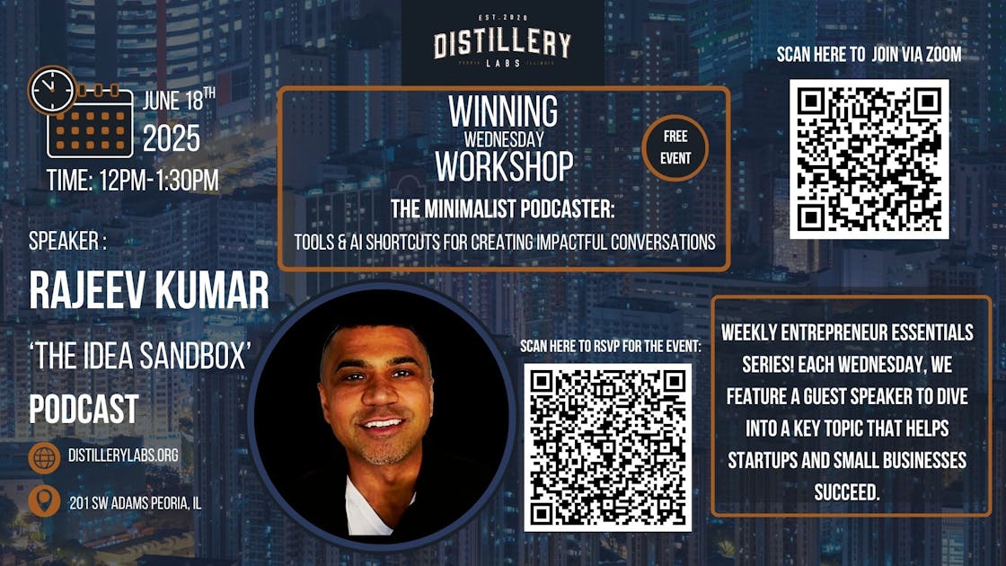 Winning Wednesday Workshop: Rajeev Kumar of The Idea Sandbox Podcast | Events | Distillery Labs